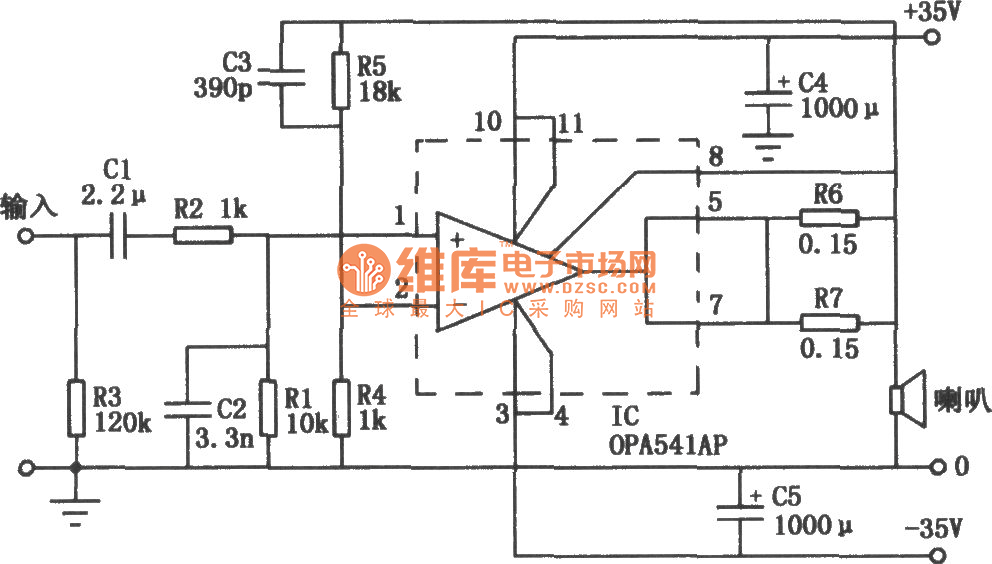 Compose of OPA541AP audio power amplifier circuit diagram - Amplifier_Circuit - Circuit Diagram ...