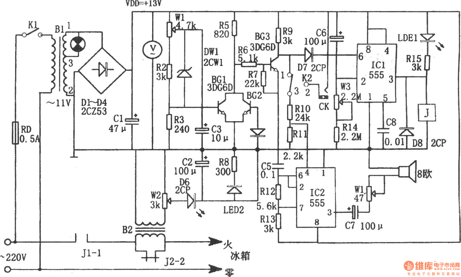 Multi-function refrigerator controller composed of 555 - 555_Circuit ... Multi-function refrigerator controller composed of 555 - 555_Circuit ...