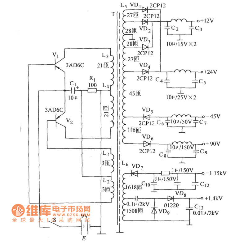 High-frequency high-voltage oscillator(DC voltage convertor) circuit ... High-frequency high-voltage oscillator(DC voltage convertor) circuit ...