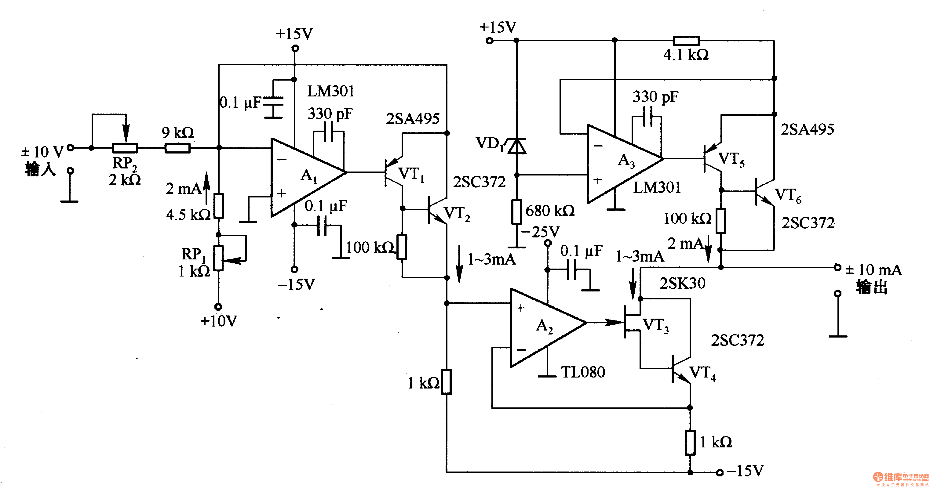 Voltage/current conversion circuit composed of LM301 - Basic_Circuit - Circuit Diagram - SeekIC.com