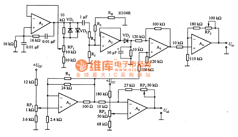 Humidity detection circuit diagram composed of H104R humidity sensor ... Humidity detection circuit diagram composed of H104R humidity sensor ...