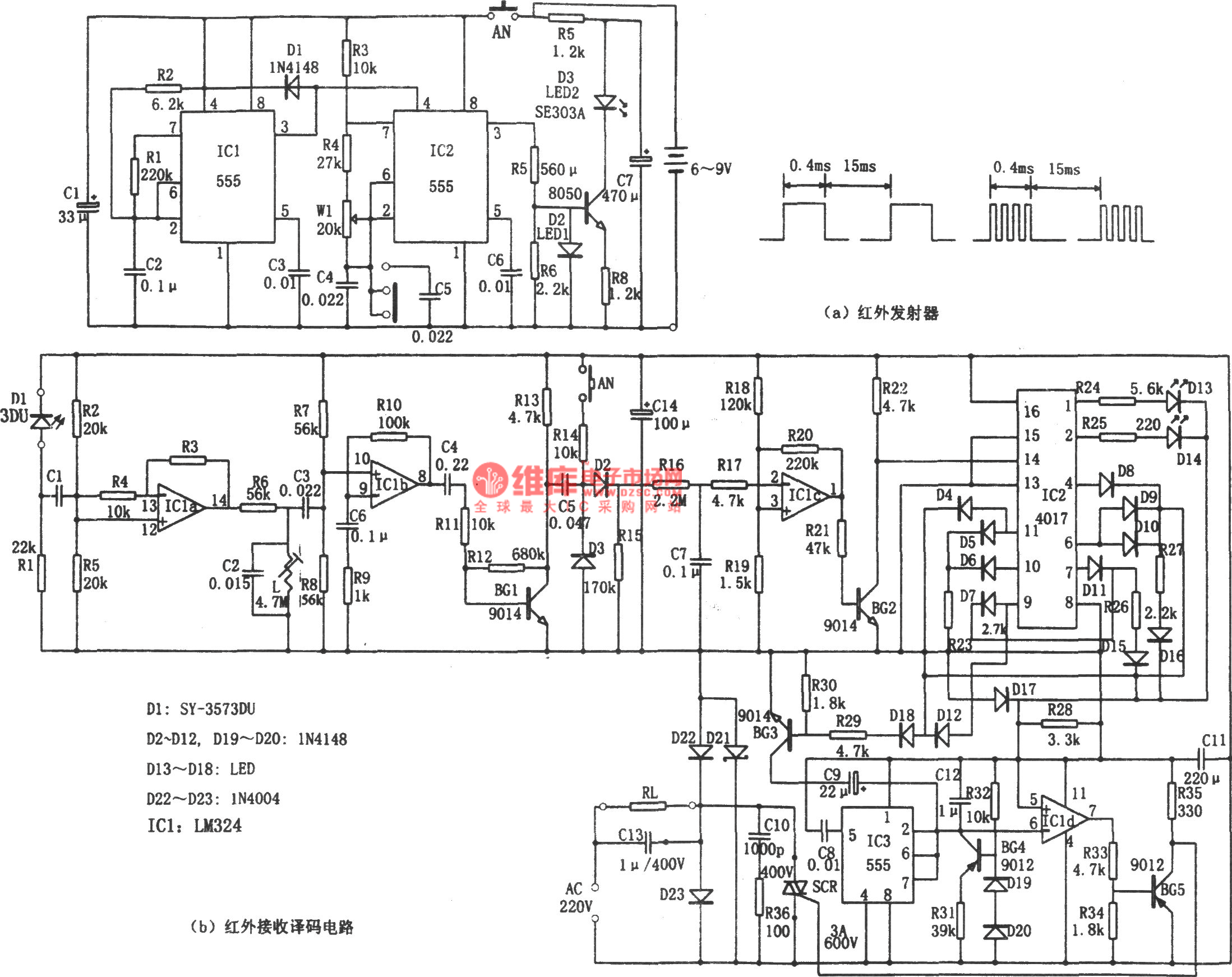 Infrared remote control fan speed control switch (555, LM324, CD4017 ... Infrared remote control fan speed control switch (555, LM324, CD4017 ...