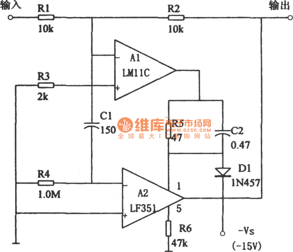 The circuit diagram of high precision and low offset current follower (LM11C, LF351) - Analog ...