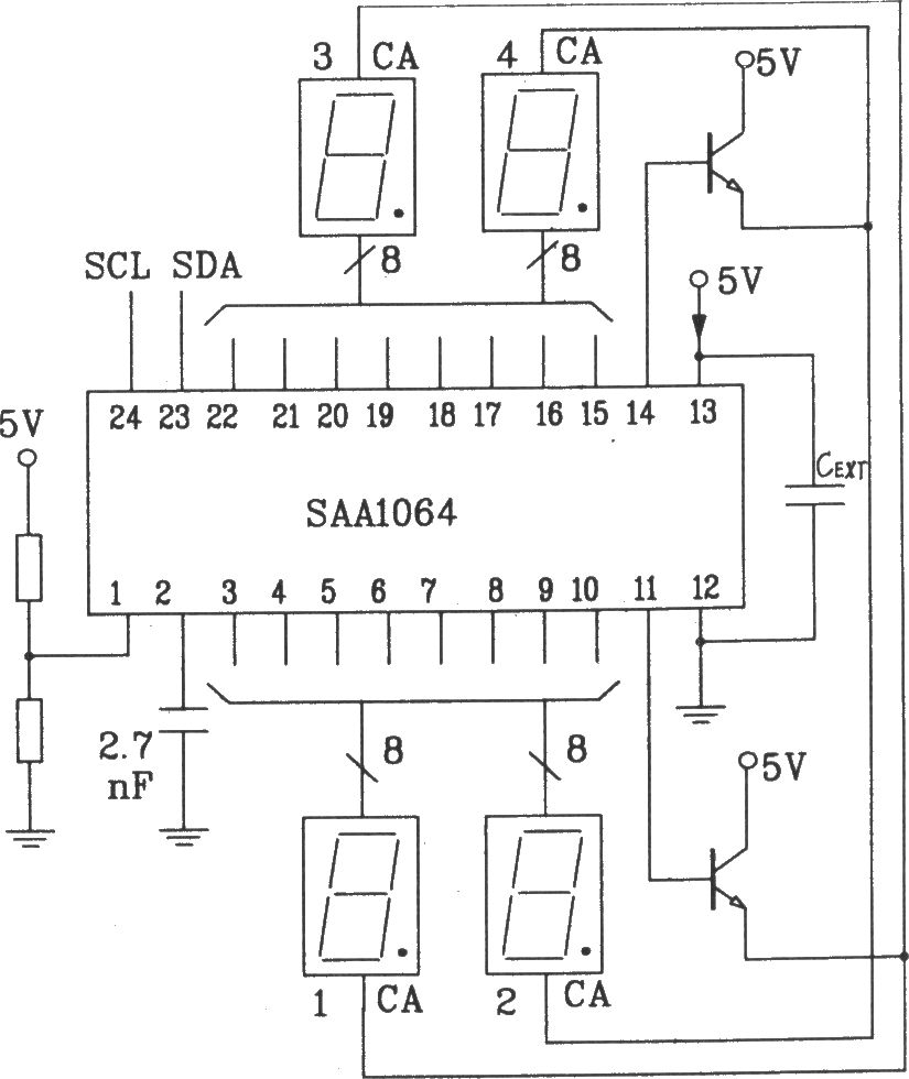 The dynamic driving interface circuit between SAA1064 serial I2C bus and LED display IC - Basic ...