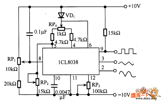 Function generator circuit diagram with ICL8038 - Signal_Processing ... Function generator circuit diagram with ICL8038 - Signal_Processing ...