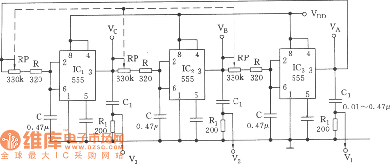 Closed-loop three-phase multivibrator oscillator circuit diagram - Oscillator_Circuit - Signal ...