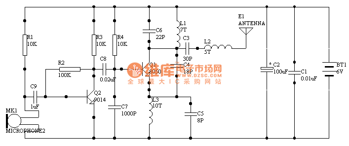 1000 m single-tube oscillation (C8050) FM transmitter circuit - Oscillator_Circuit - Signal ...