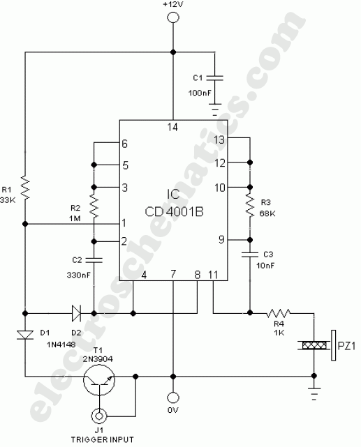 Warning Alarm circuit with CD4001 - Alarm_Control - Control_Circuit - Circuit Diagram - SeekIC.com